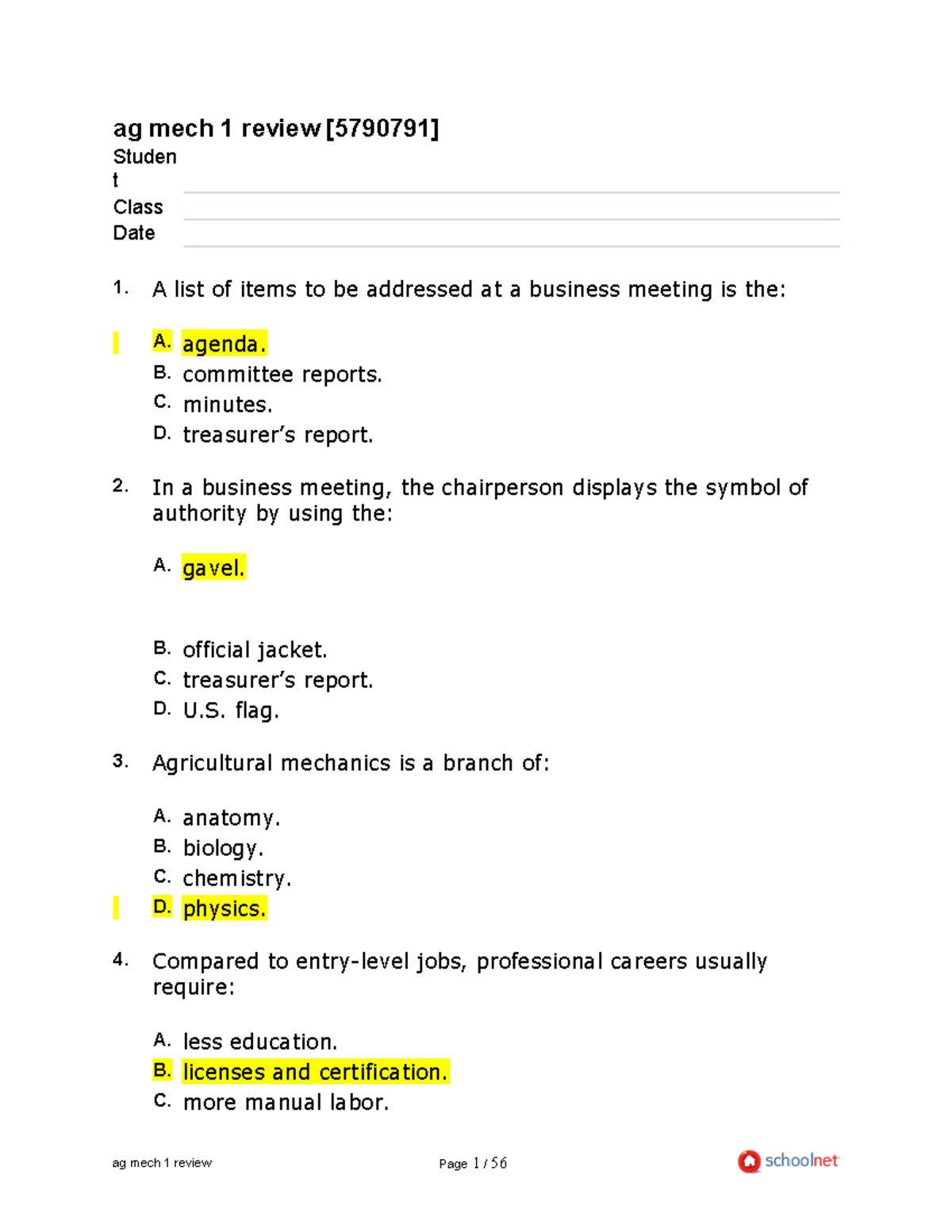 AG Mech 1 Final Test Review Questions [5790791] - Studocu