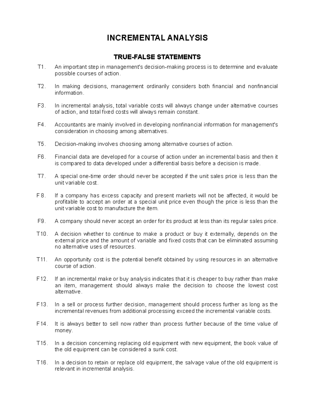 Incremental Analysis in Managerial Accounting (Course Code: ACC 201 ...