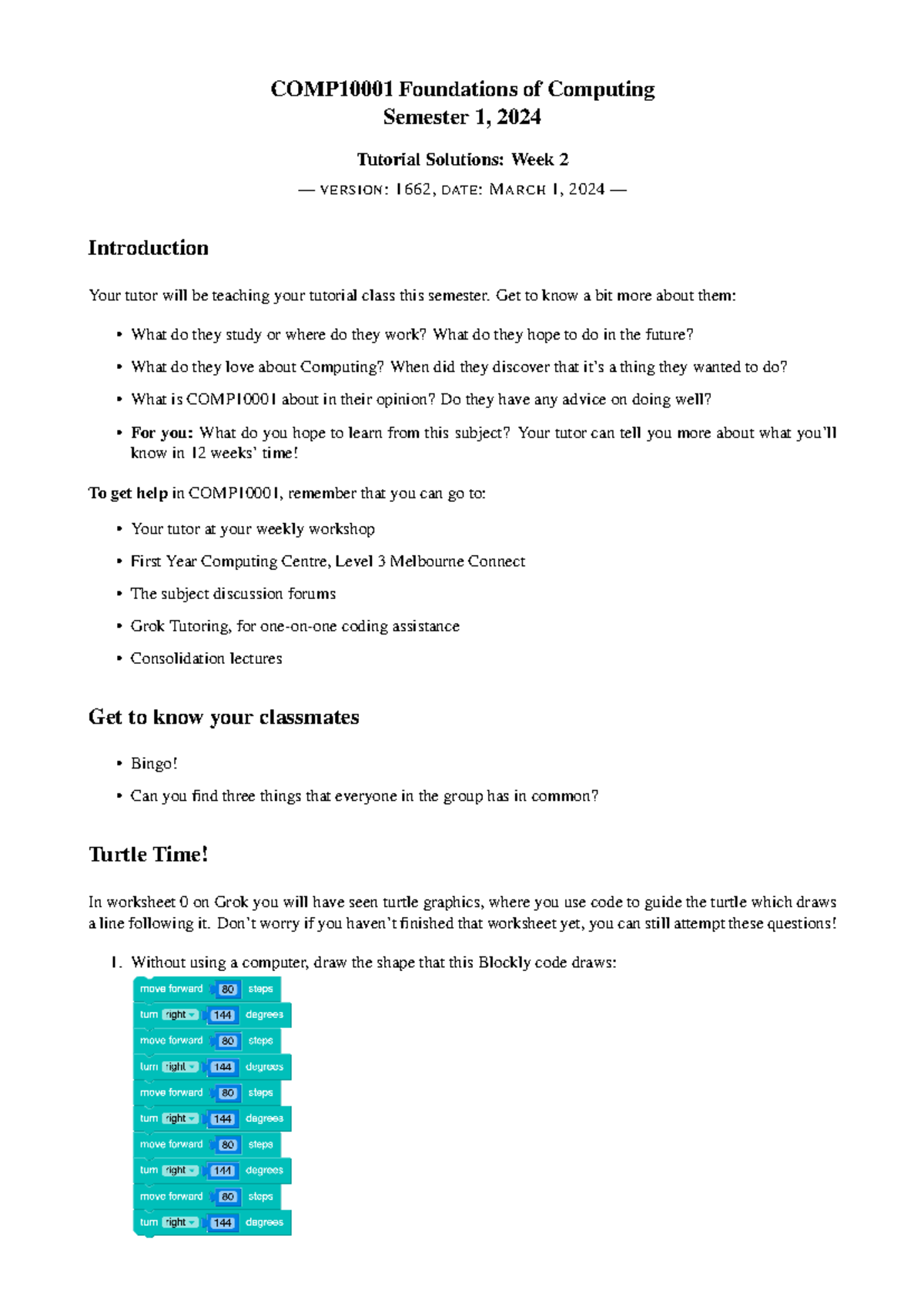 COMP10001 Tutorial Solutions: Week 2 Overview and Code Practice - Studocu