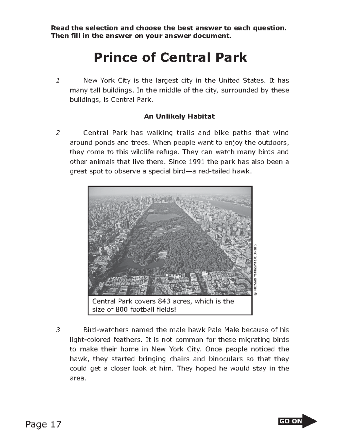 Prince of Central Park Passage - STAAR Practice Questions & Answers ...