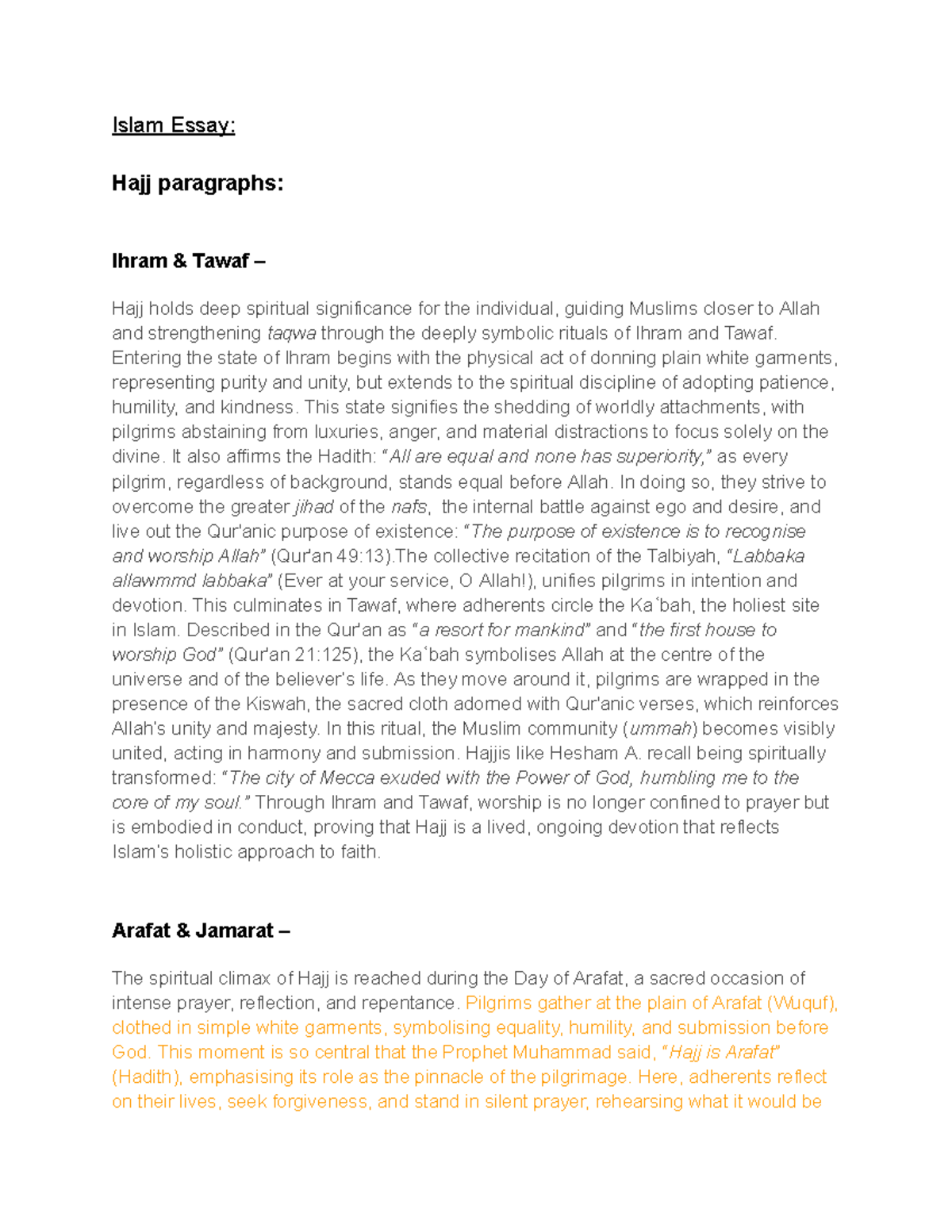 Islam Essay: Hajj and Sufism Insights - Religion Trial Notes - Studocu