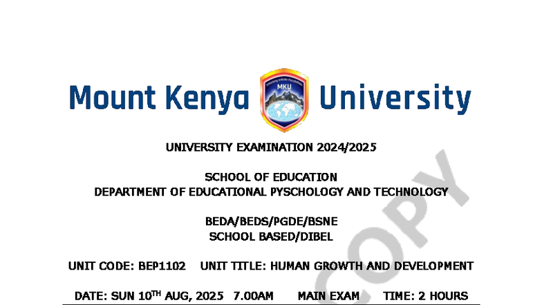 BEP1102 Human Growth & Development Exam Paper - Studocu