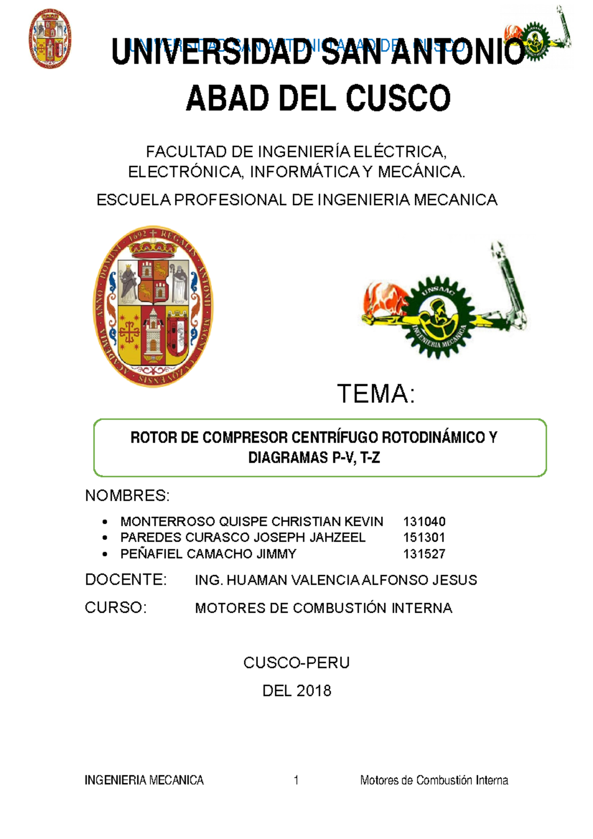 ROTOR DE COMPRESOR CENTRÍFUGO ROTODINÁMICO Y DIAGRAMAS P-V, T-Z ...