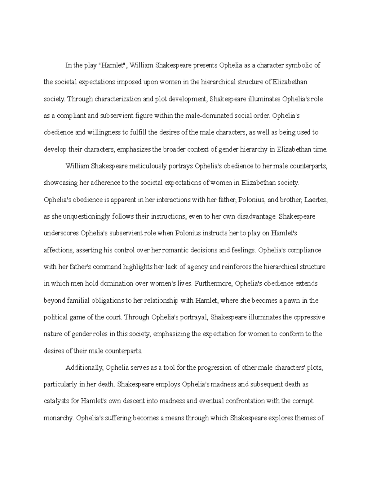 APLiterature Literary Analysis: Ophelia's Role in Hamlet's Gender ...
