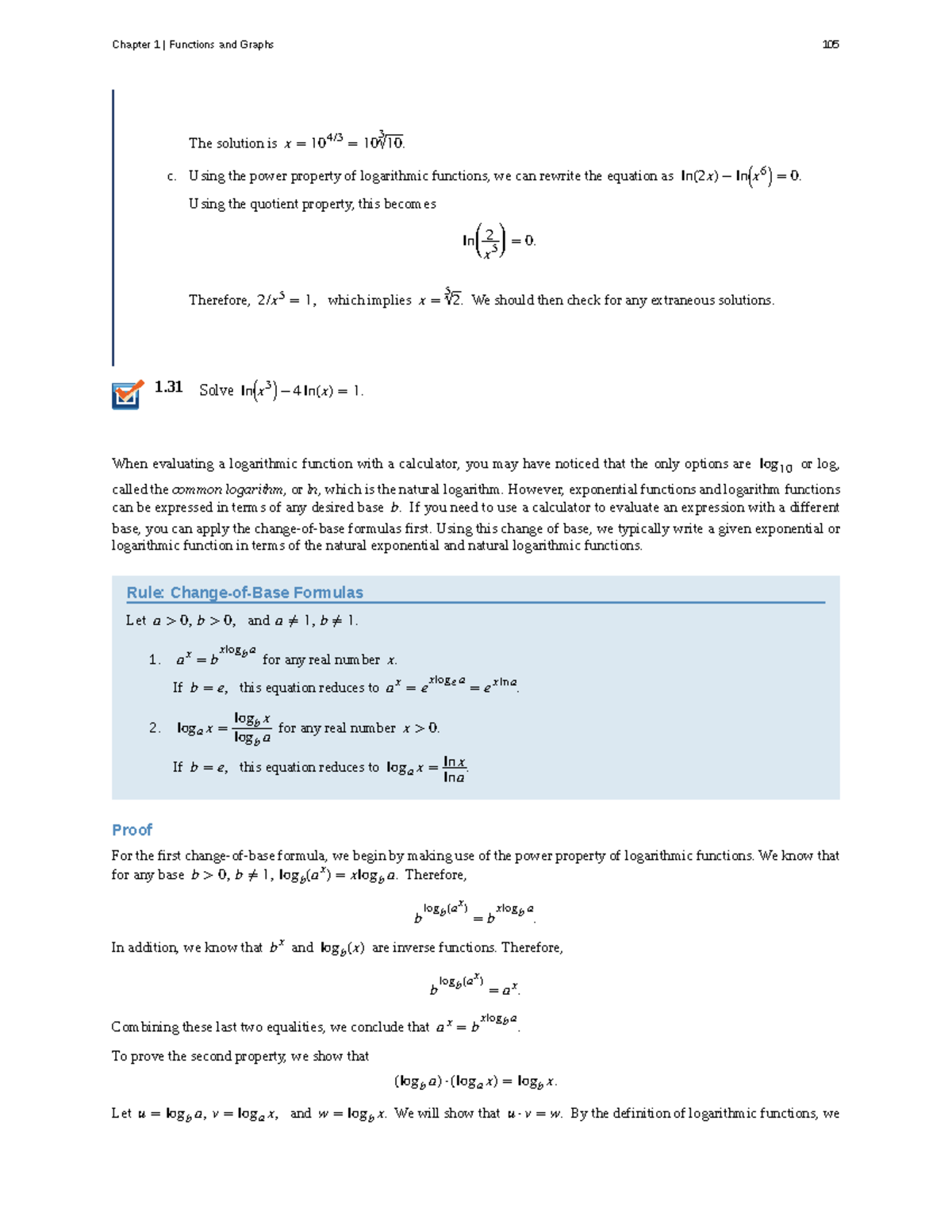 Chapter 1: Functions and Graphs - Logarithmic Properties in Calculus - Studocu
