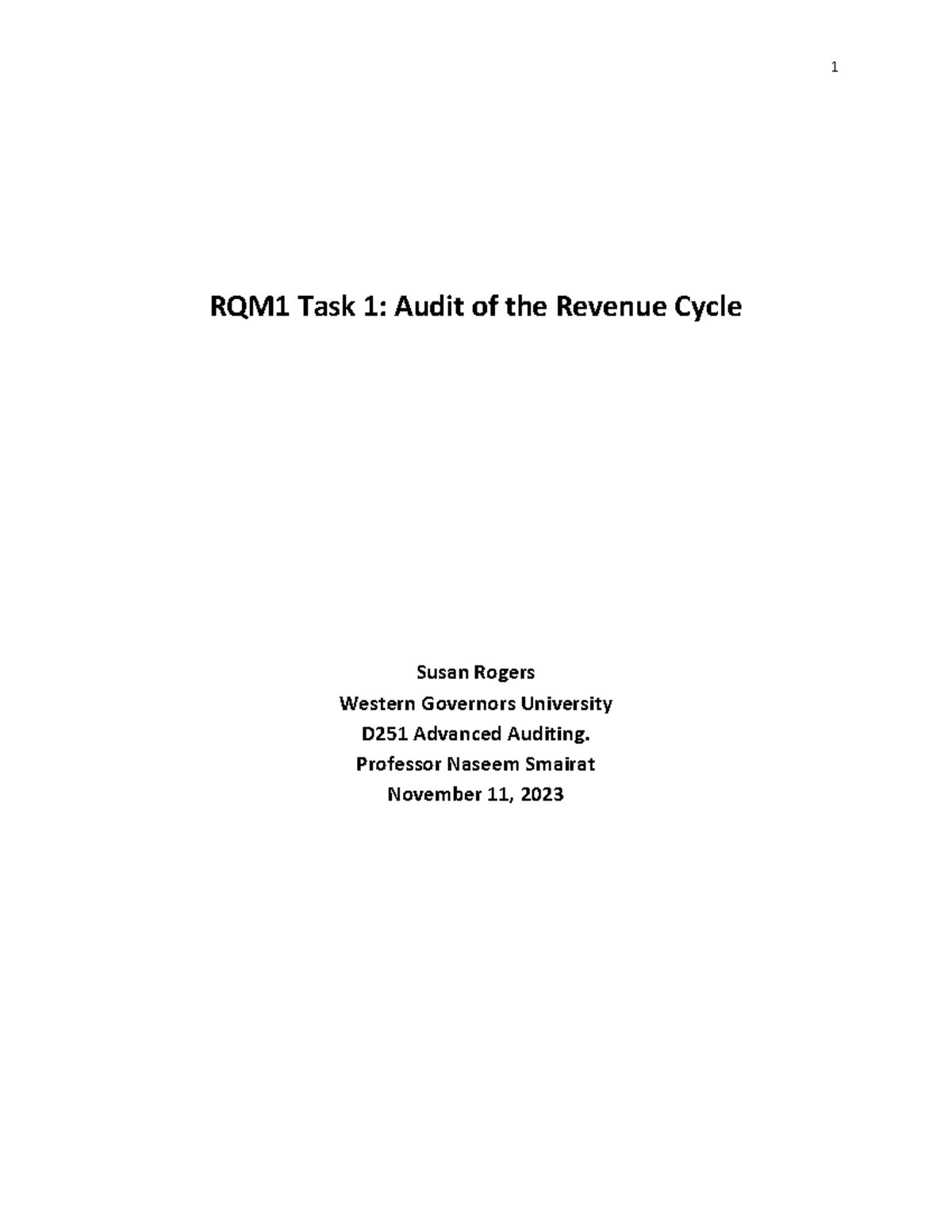D251 Advanced Auditing: Revenue Cycle Audit Risk Analysis - Studocu