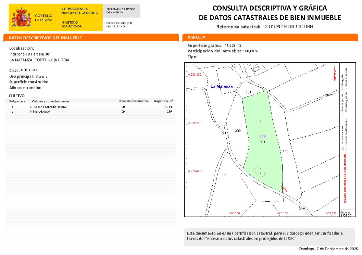 Consulta Gráfica y Descriptiva de Datos Catastrales 30020 A018003010000 ...