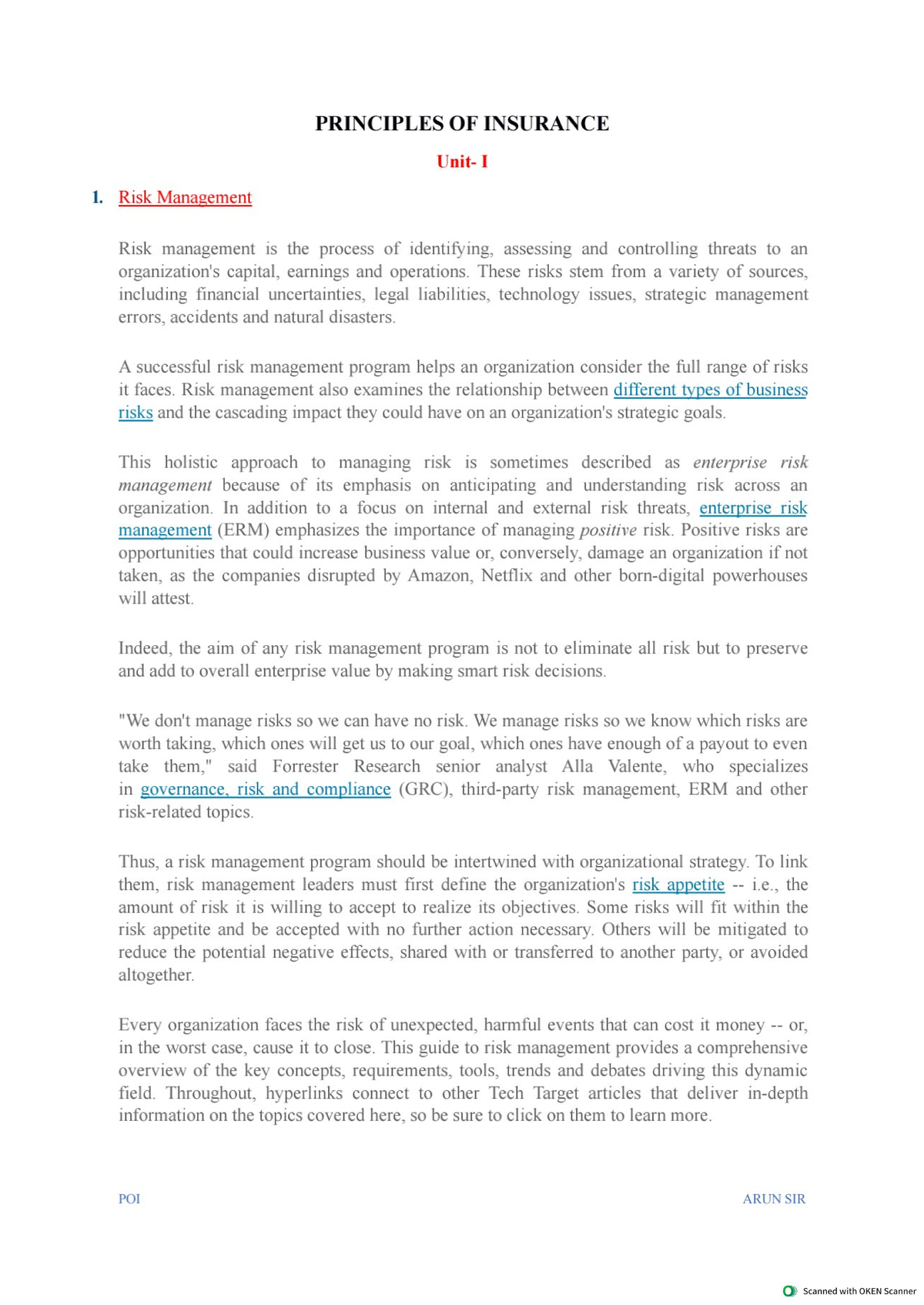 POI 101: Principles of Insurance I - Comprehensive Risk Management ...