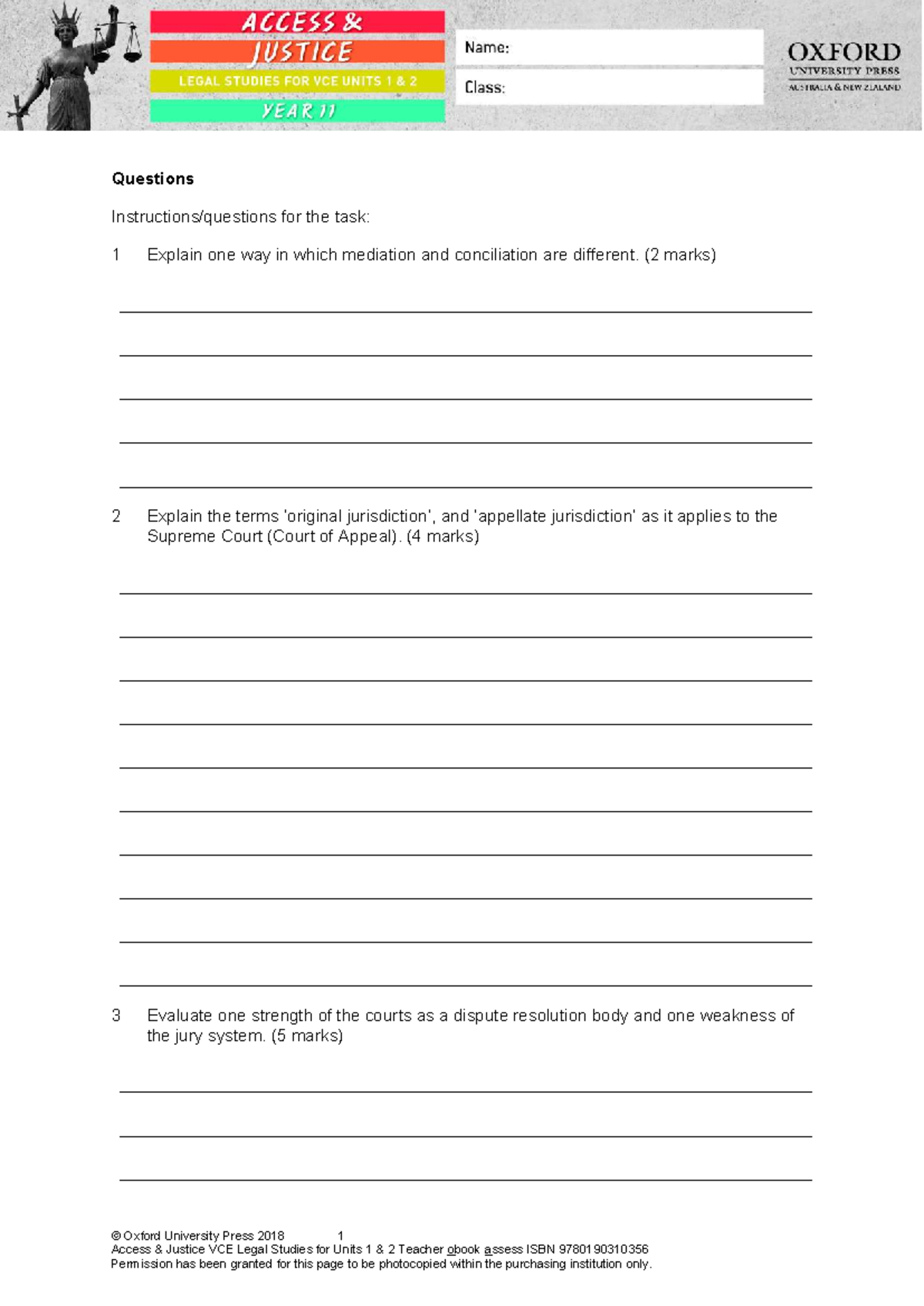 A&J Assessment Task U2 AoS2: Legal Studies Questions & Answers - Studocu