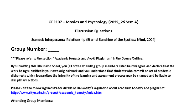 GE1137 Discussion Questions 5: Interpersonal Relationships in Film ...