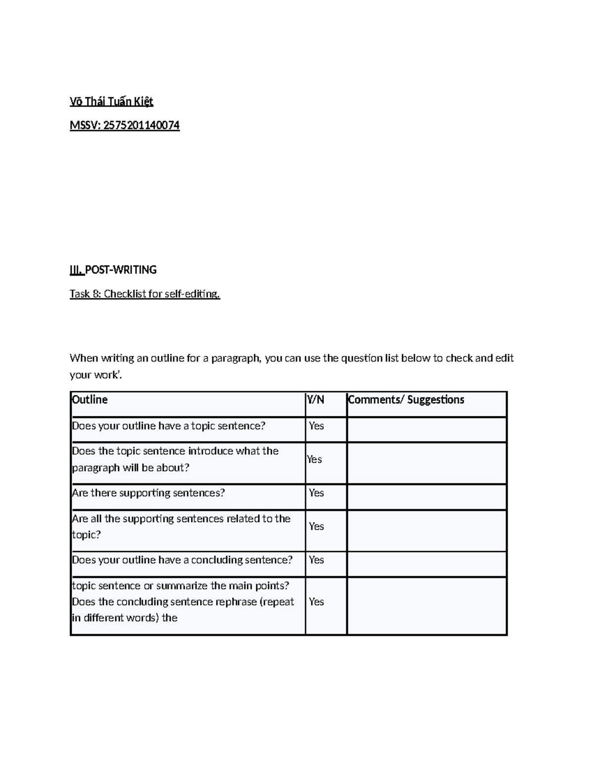 39-Writing 1: Outline Checklist & Paragraph Structure Guide - Studocu