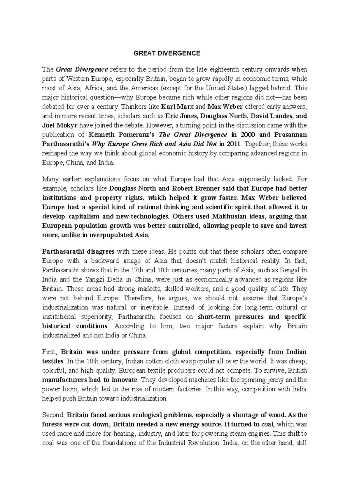 The Great Divergence: Economic Disparities Between Europe and Asia ...