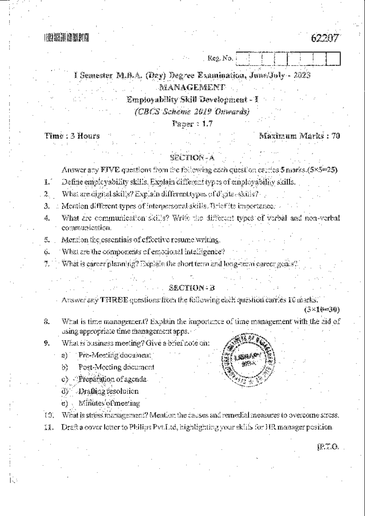62207 MBA I Sem Employability Skill Development Exam Paper 2023 - Studocu