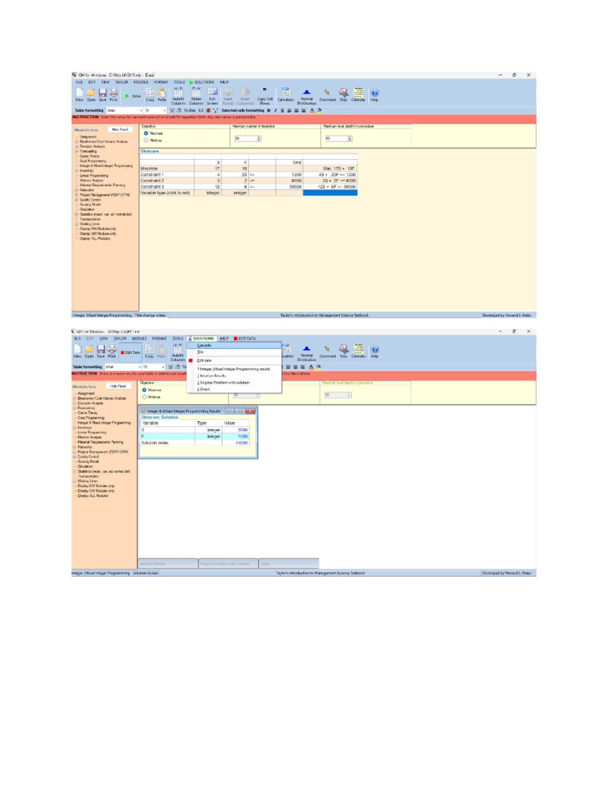 QM for Windows: Integer Mixed Integer Programming Solutions - Studocu