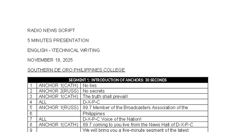 DXPC-89 Radio News Script: 5-Min Presentation (Nov 18, 2025) - Studocu