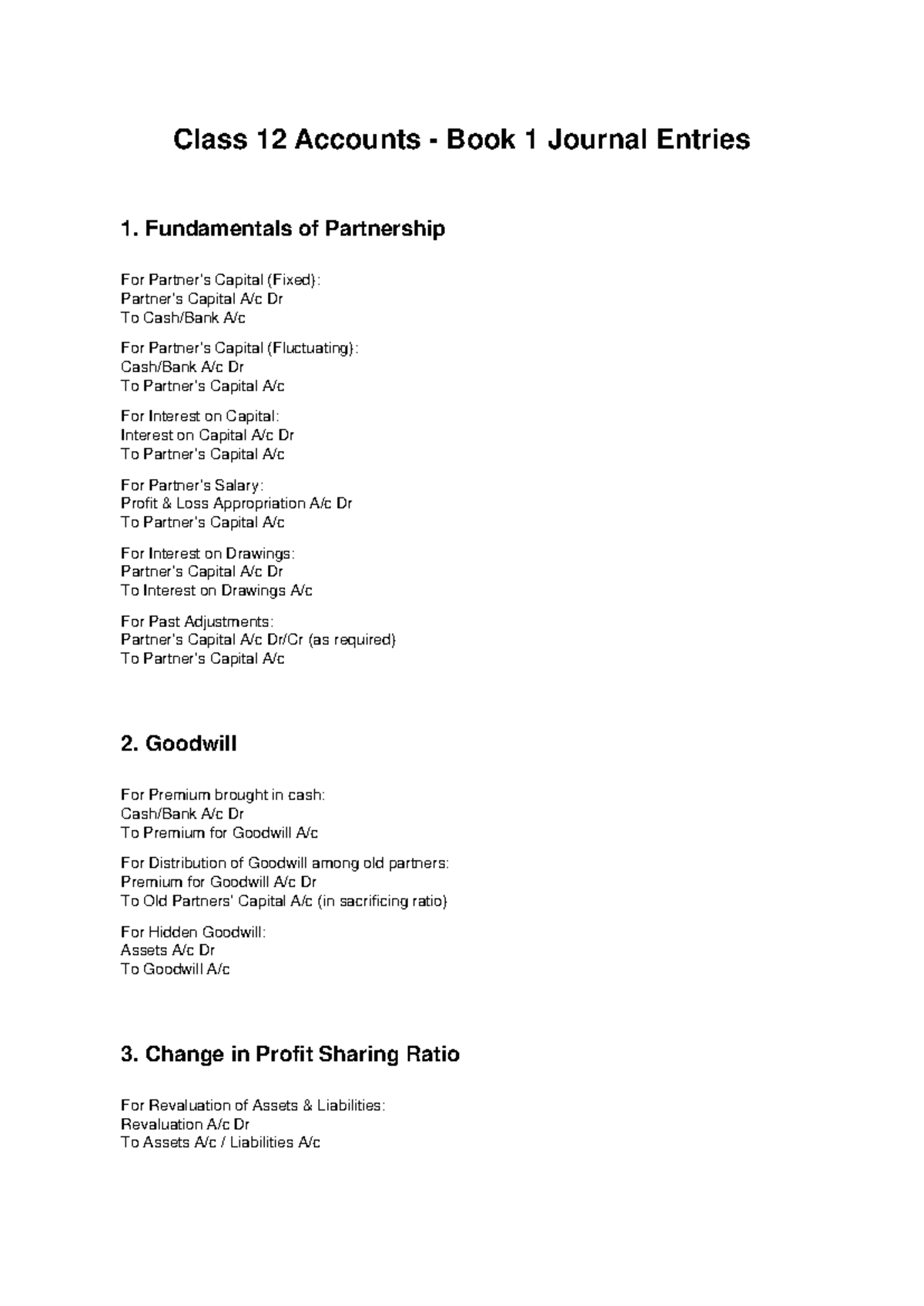 Class 12 Accounts Book 1: Journal Entries on Partnership Fundamentals ...