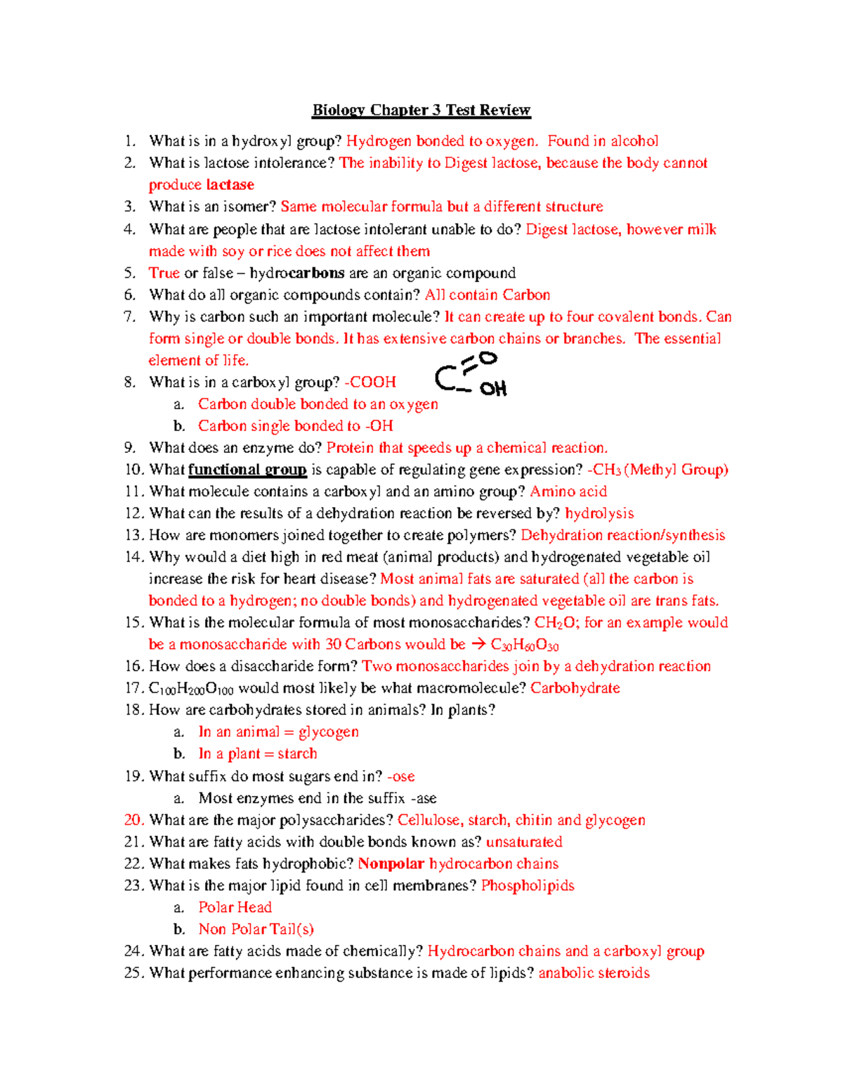 Biology 101 Chapter 3 Test Review - Key Concepts & Answers - Studocu