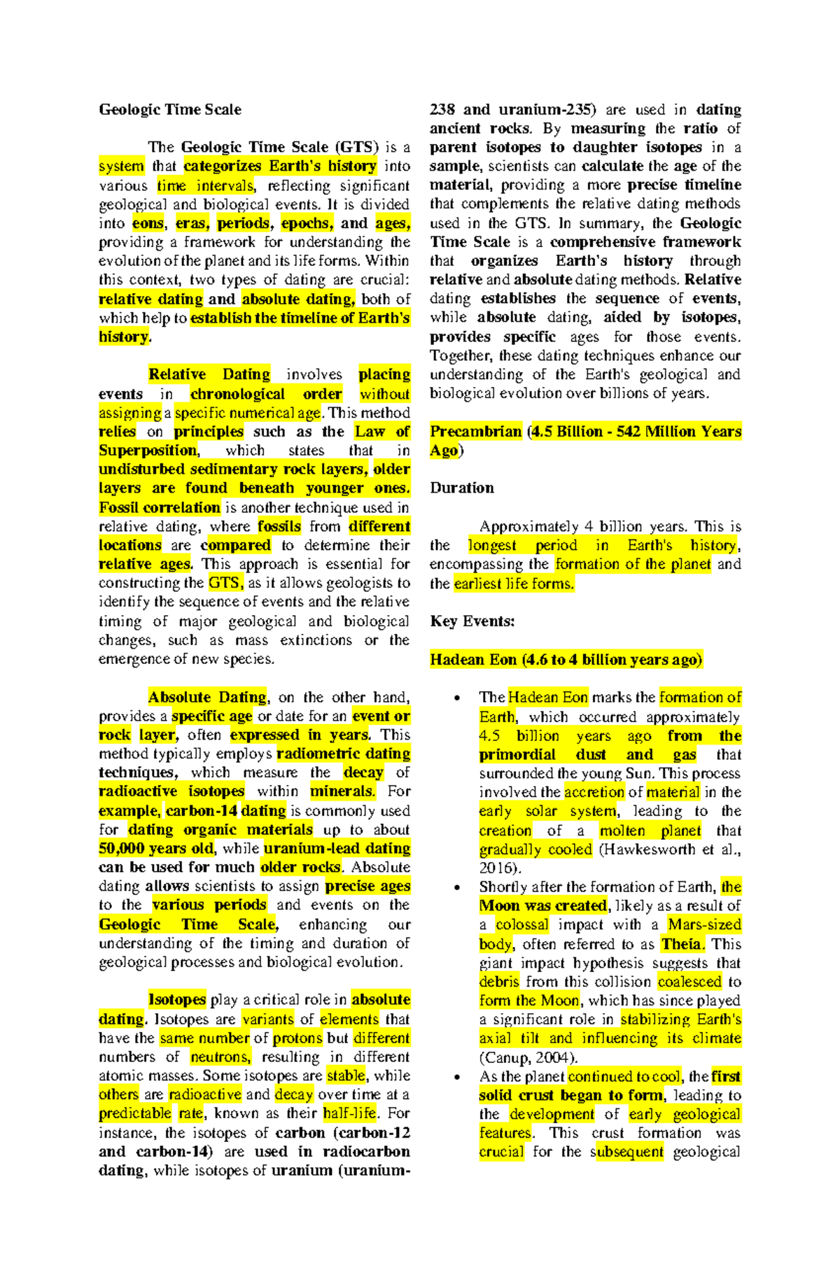 Geological Time Scale - It is divided into eons, eras, periods, epochs ...