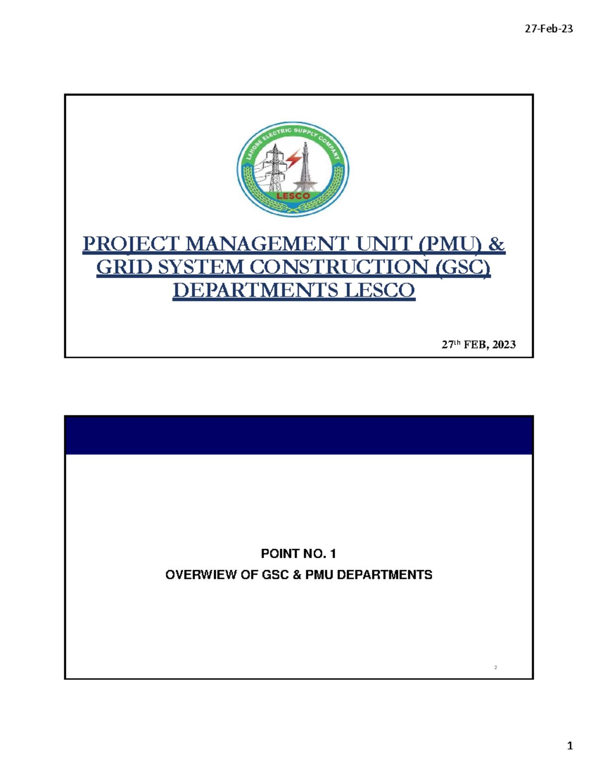 PMU & GSC Overview: Key Sections and Projects (27th Feb 2023) - Studocu