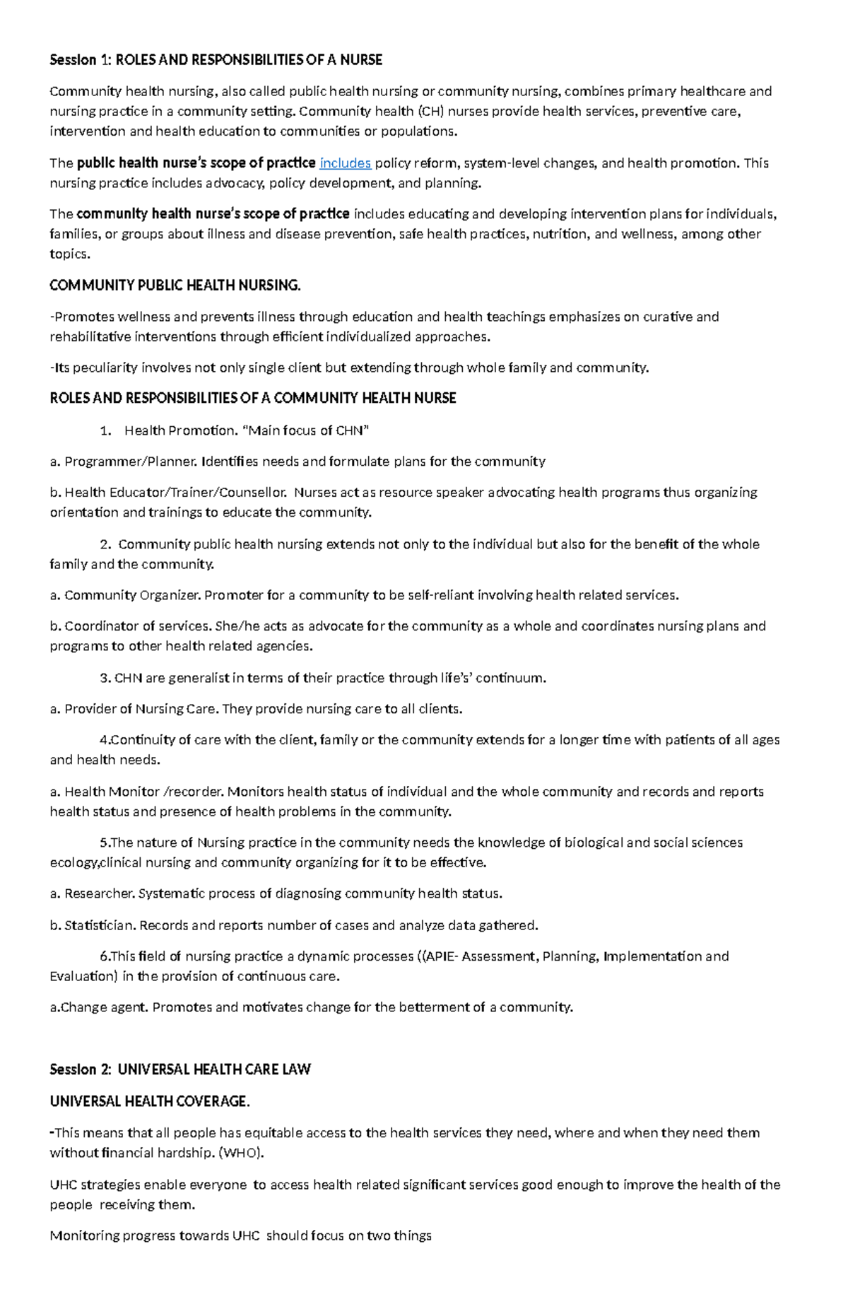 CHN 193 Session 1: Roles & Responsibilities of Community Health Nurses ...