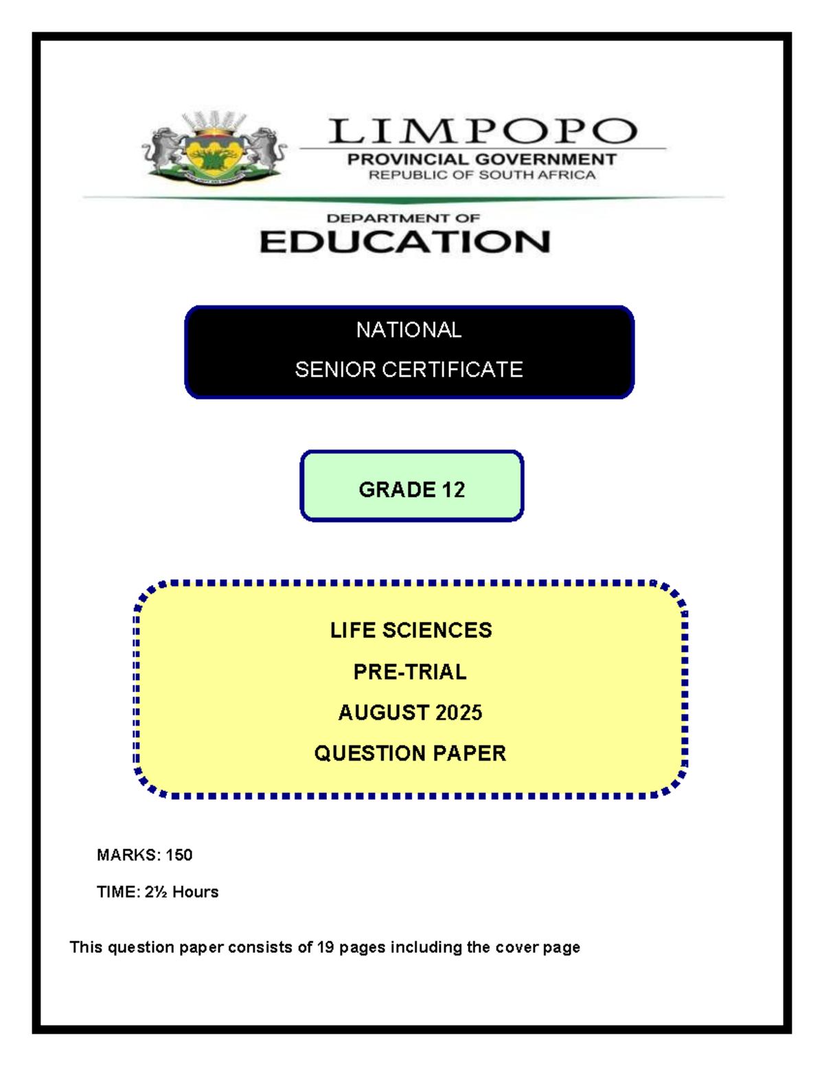 2025 NSC Grade 12 Life Sciences Pre-Trial Exam Paper 1 - Studocu