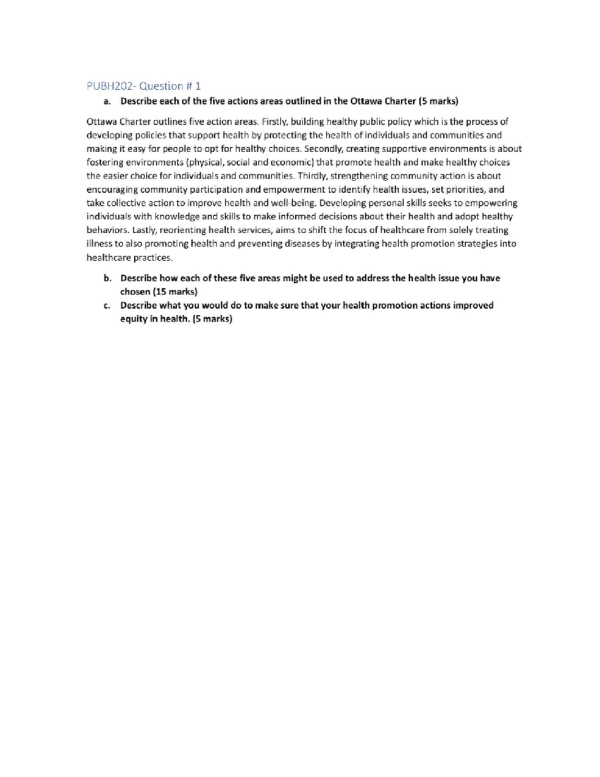 PUBH202 Final Exam Questions: Ottawa Charter Action Areas Explained ...