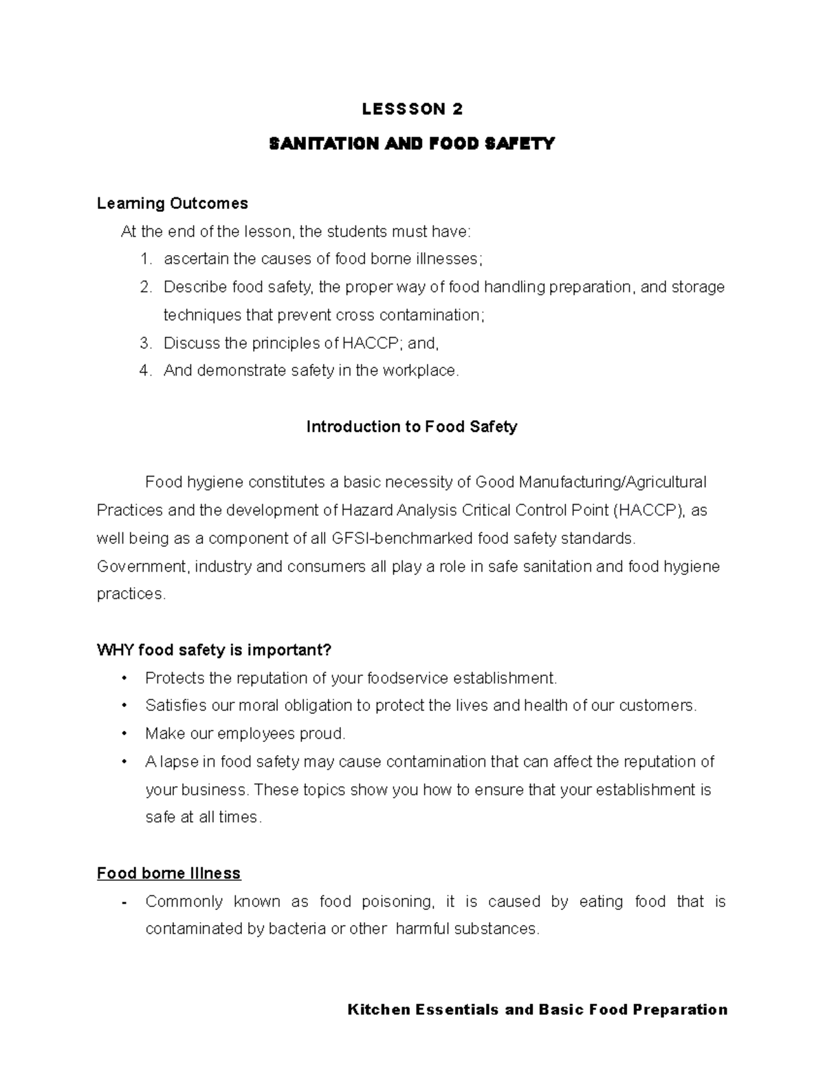 Lesson 2: Food Safety & Sanitation Practices in HACCP Explained - Studocu