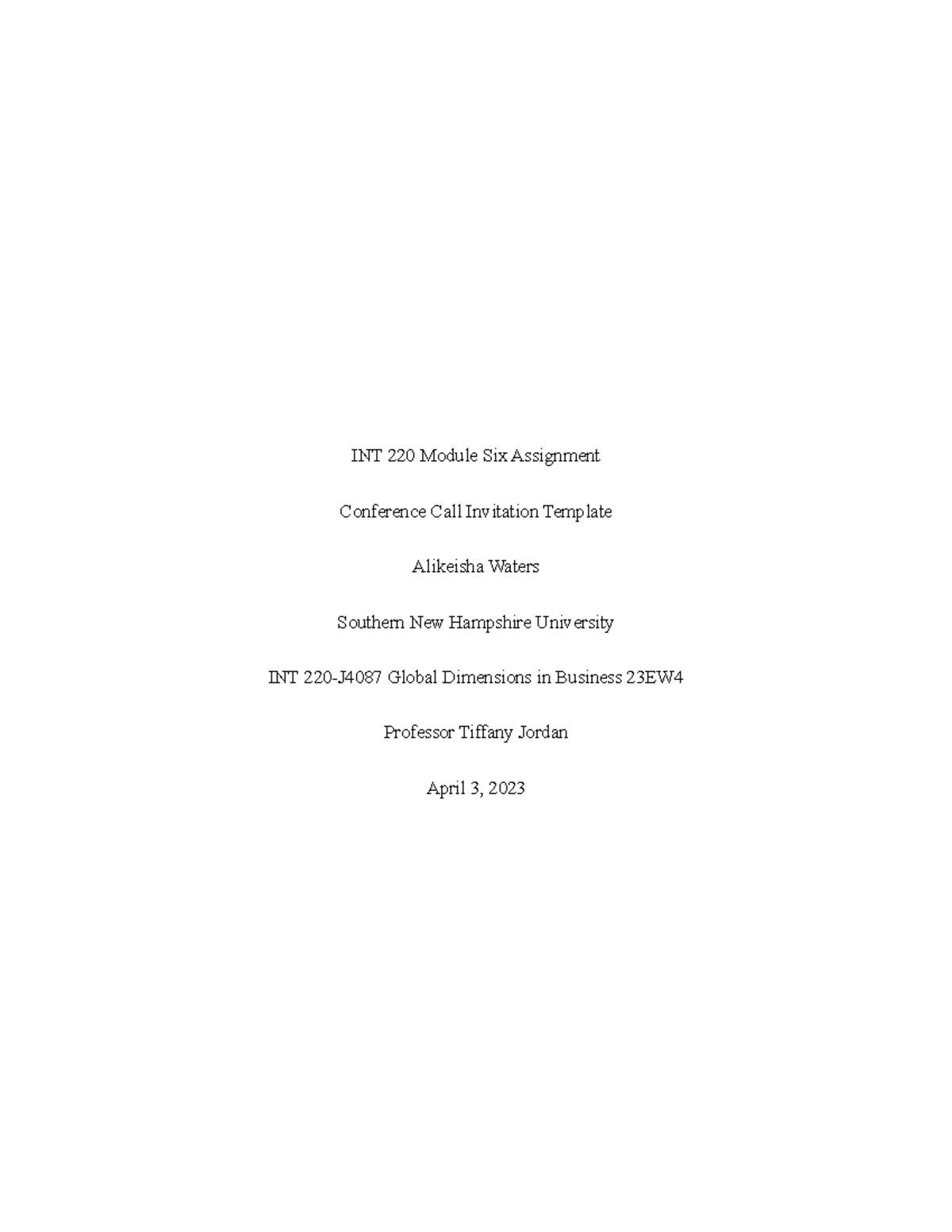 Module 6 International Team Expectations - INT 220 Module Six ...