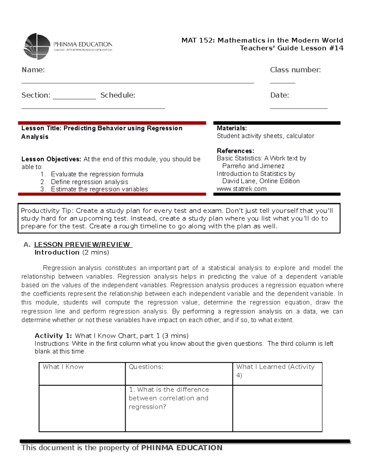 Copy-of-TG16-MAT-152- Lesson-14b Regression - Teachers’ Guide Lesson ...