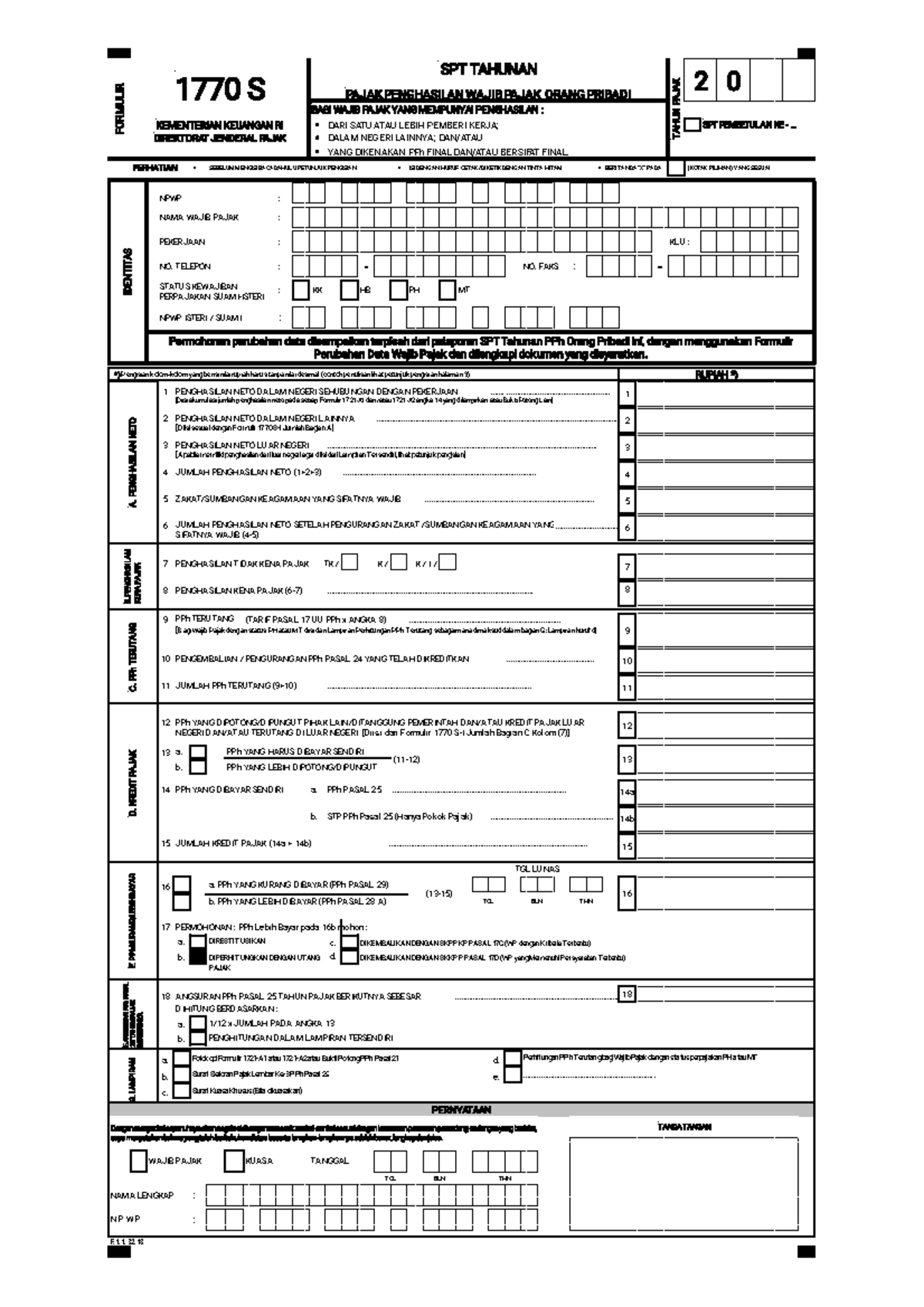 Formulir 1770 S: SPT Tahunan PPh Orang Pribadi 2020 - Studocu