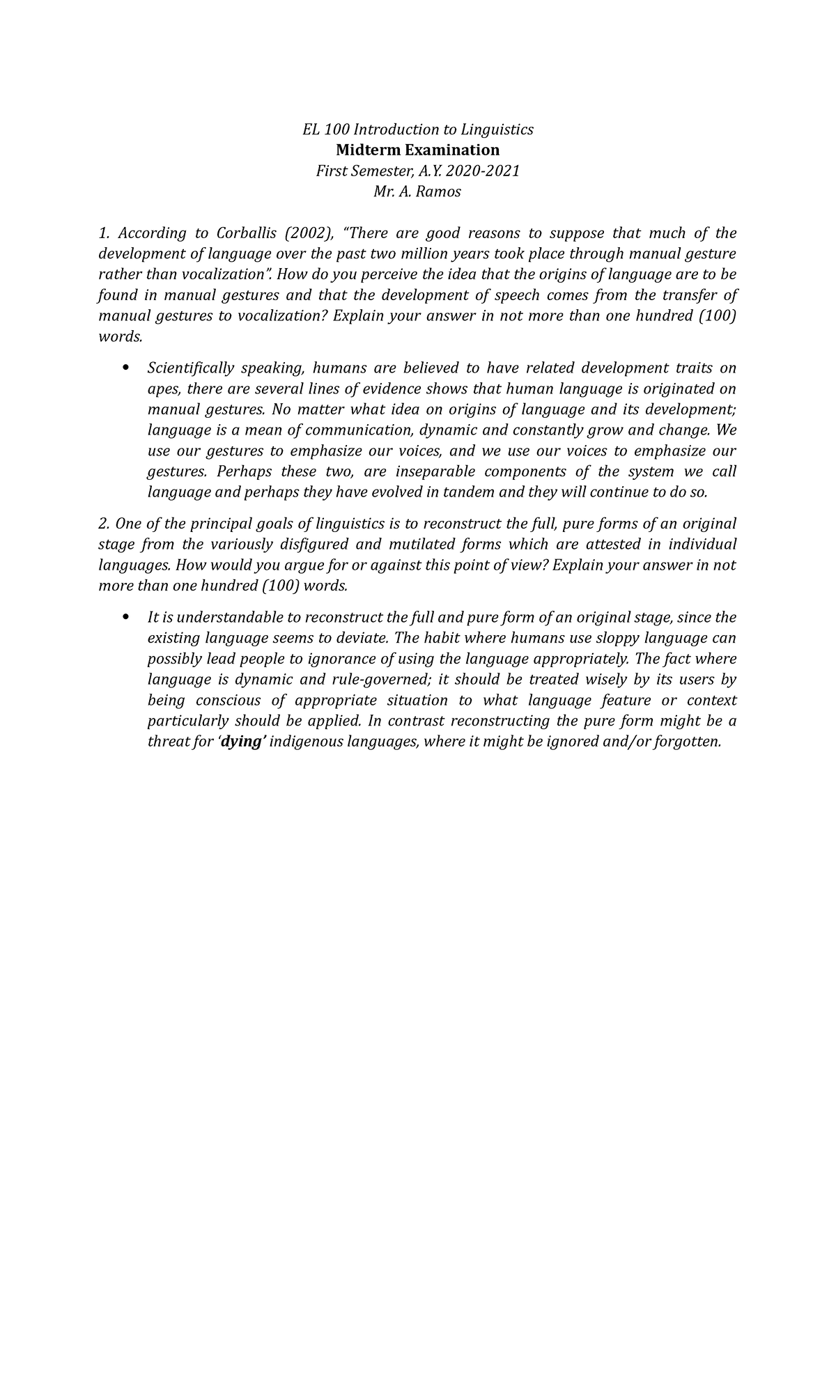 Midterm - Lecture notes for Final Exams - Introduction to Linguistics ...