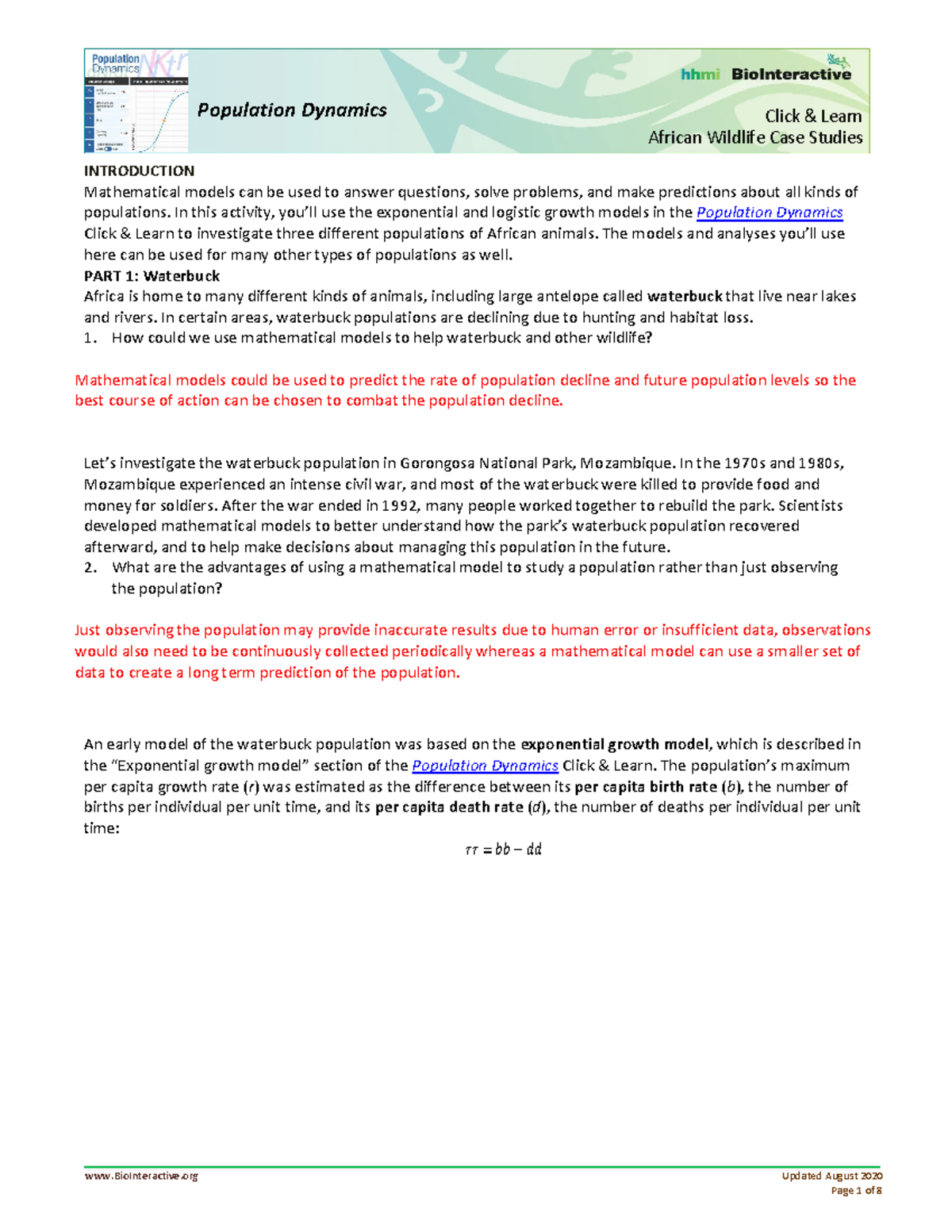 Population Dynamics: African Wildlife Models & Case Studies (Bio 101 ...