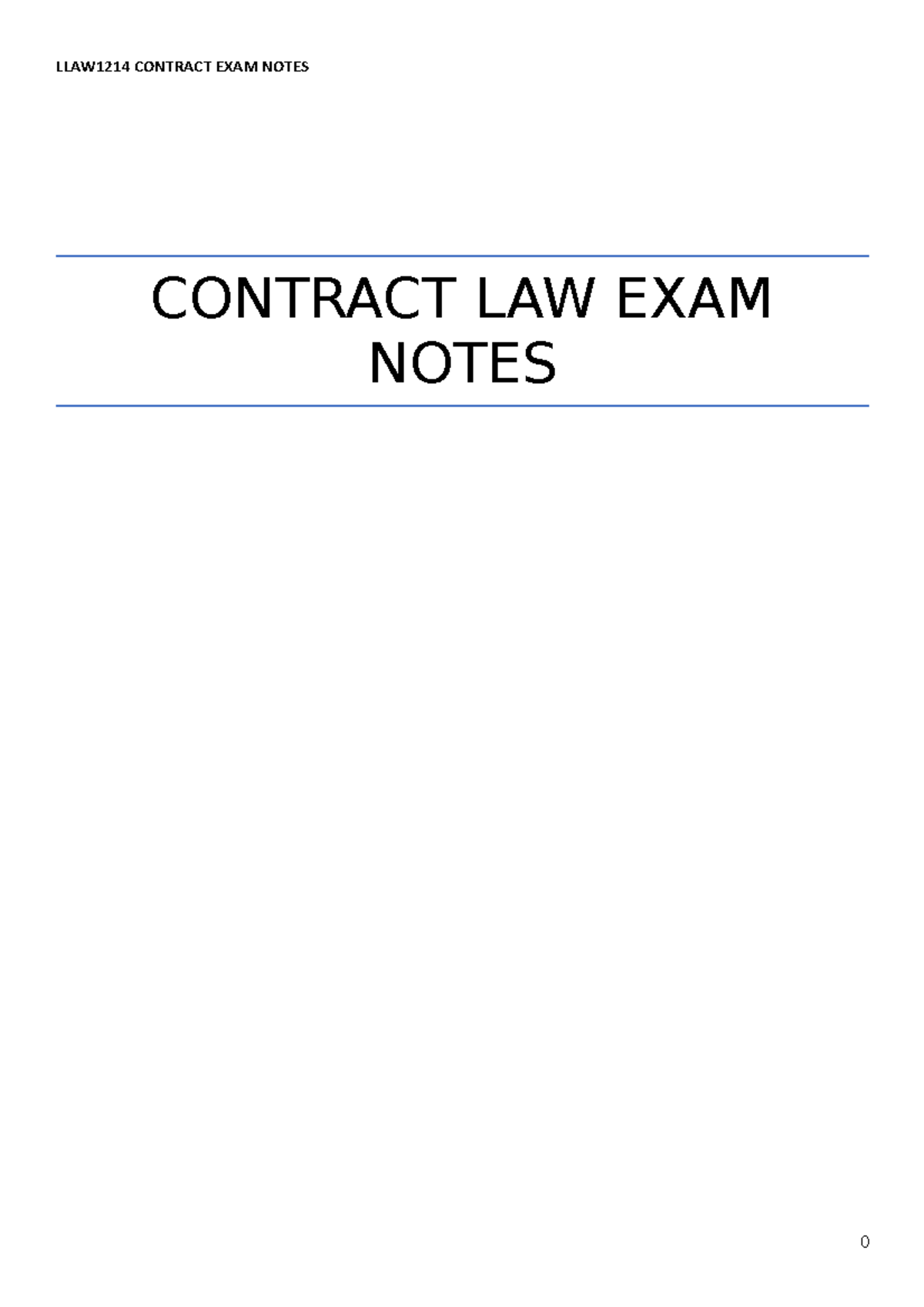 LLAW1214 Contract Law Exam Notes: Key Concepts & Cases Explained - Studocu