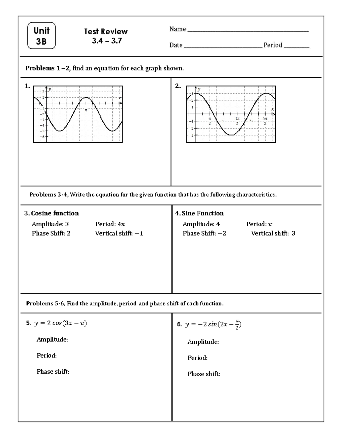 Unit 3B Test Review: Sinusoidal Functions & Harmonic Motion - © 2023 ...