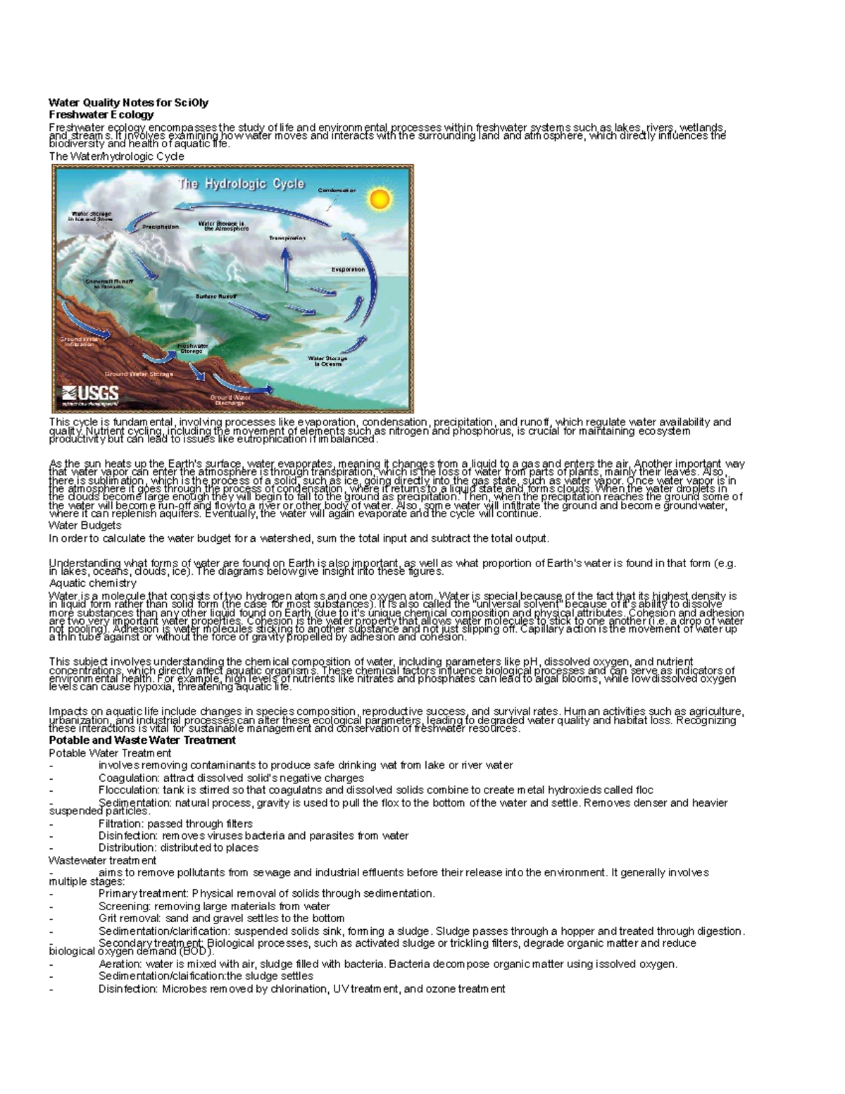 Freshwater Ecology & Water Quality Management Notes for SciOly - Studocu