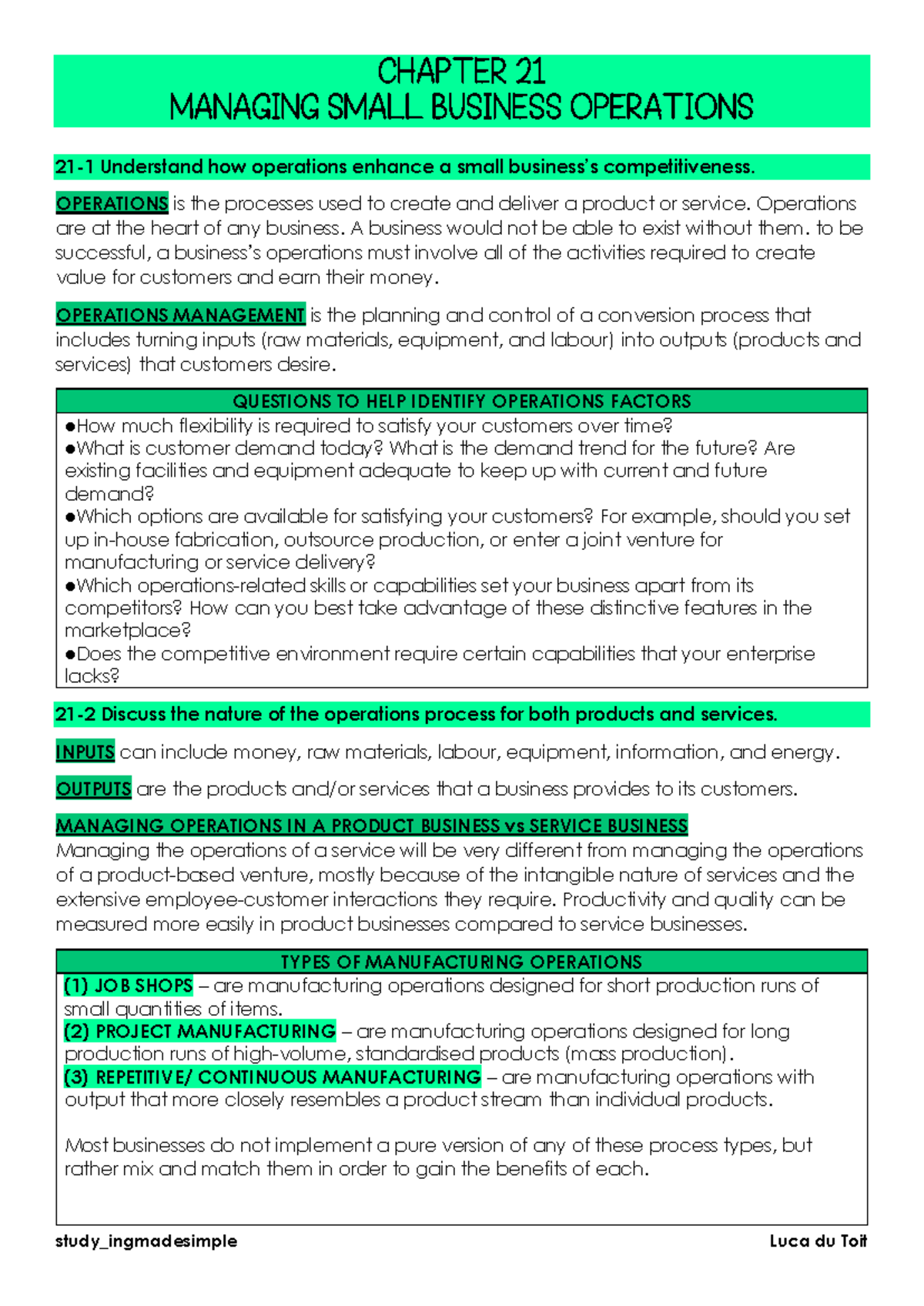 Chapter 21: Small Business Operations Management Insights and ...
