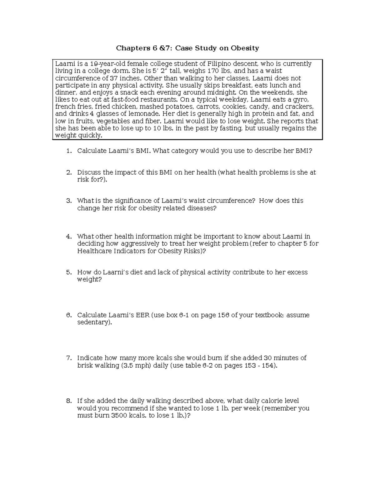 220 Obesity Case Study: Analyzing Laarni’s Health Risks and Solutions ...