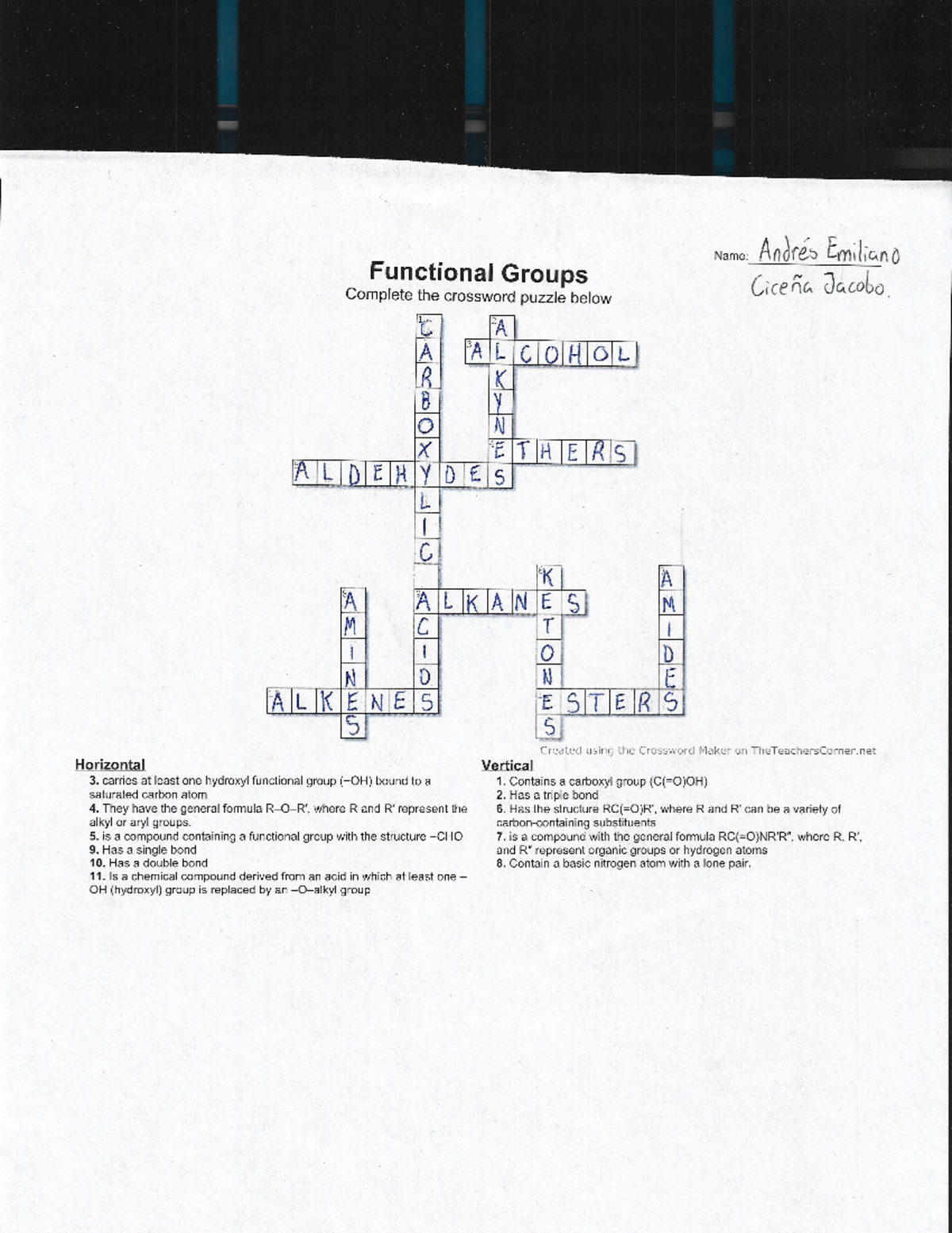 Crossword Puzzle on Functional Groups in Chemistry - Studocu