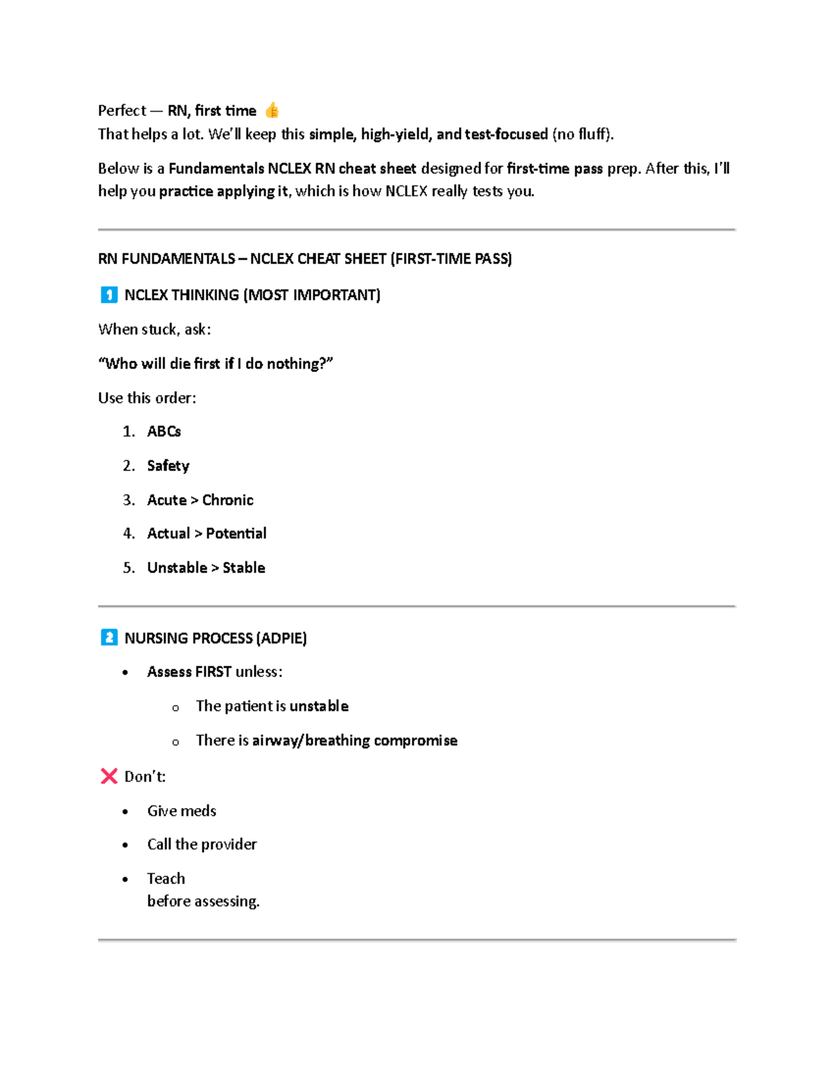 Fundamentals NCLEX RN Cheat Sheet for Exam Prep - Studocu