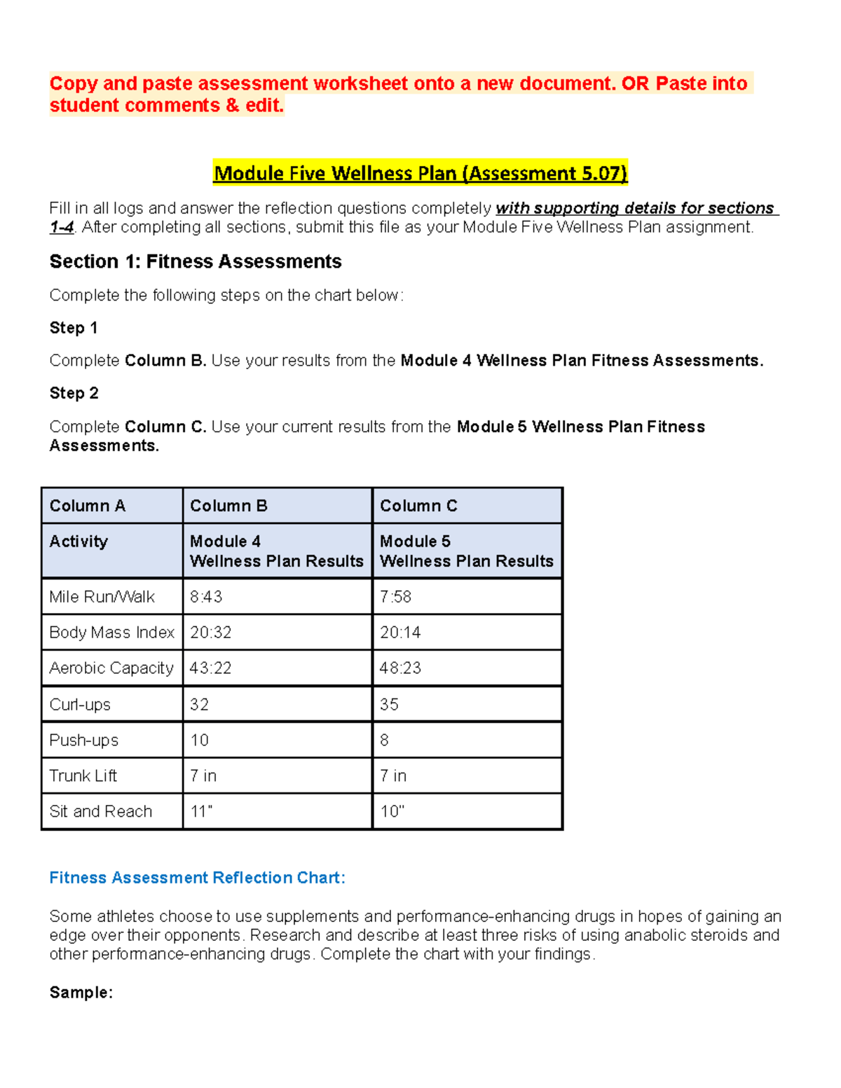 Module 5 Wellness Plan and Fitness Assessment Insights - Studocu