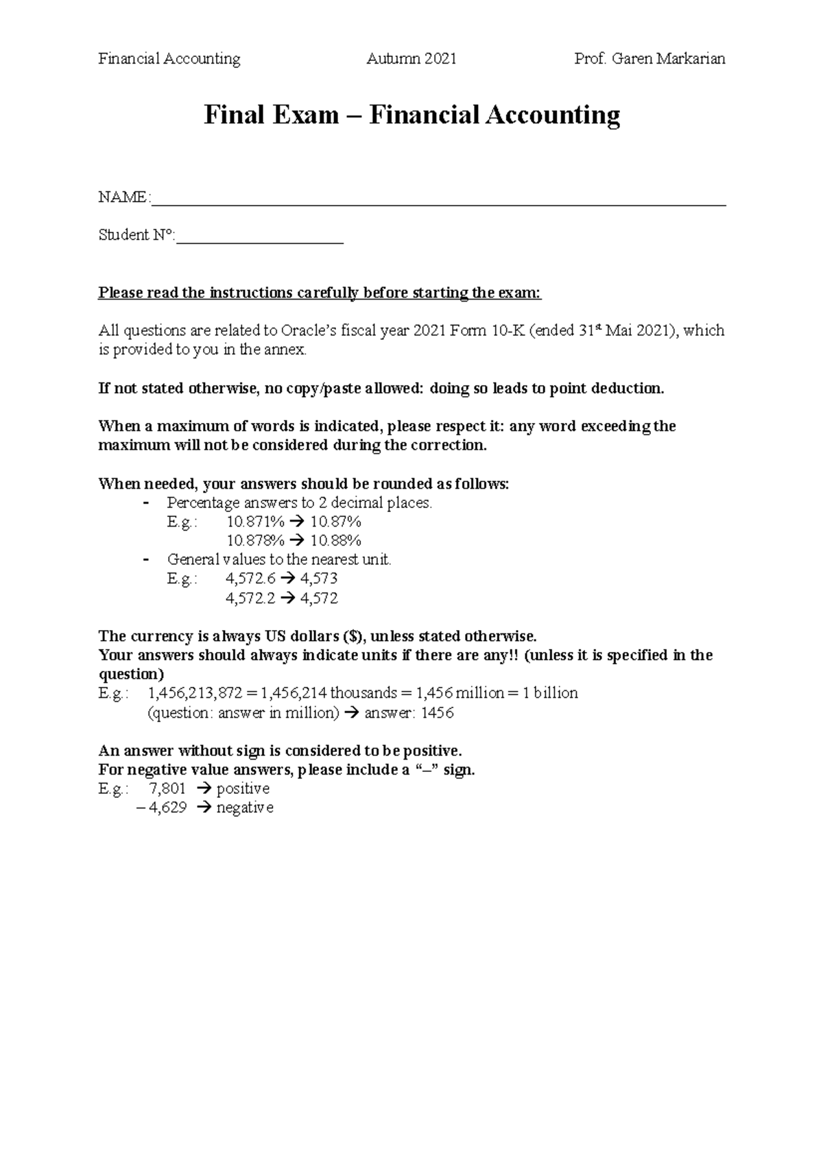 Oracle Financial Accounting Final Exam – Questions Overview - Studocu