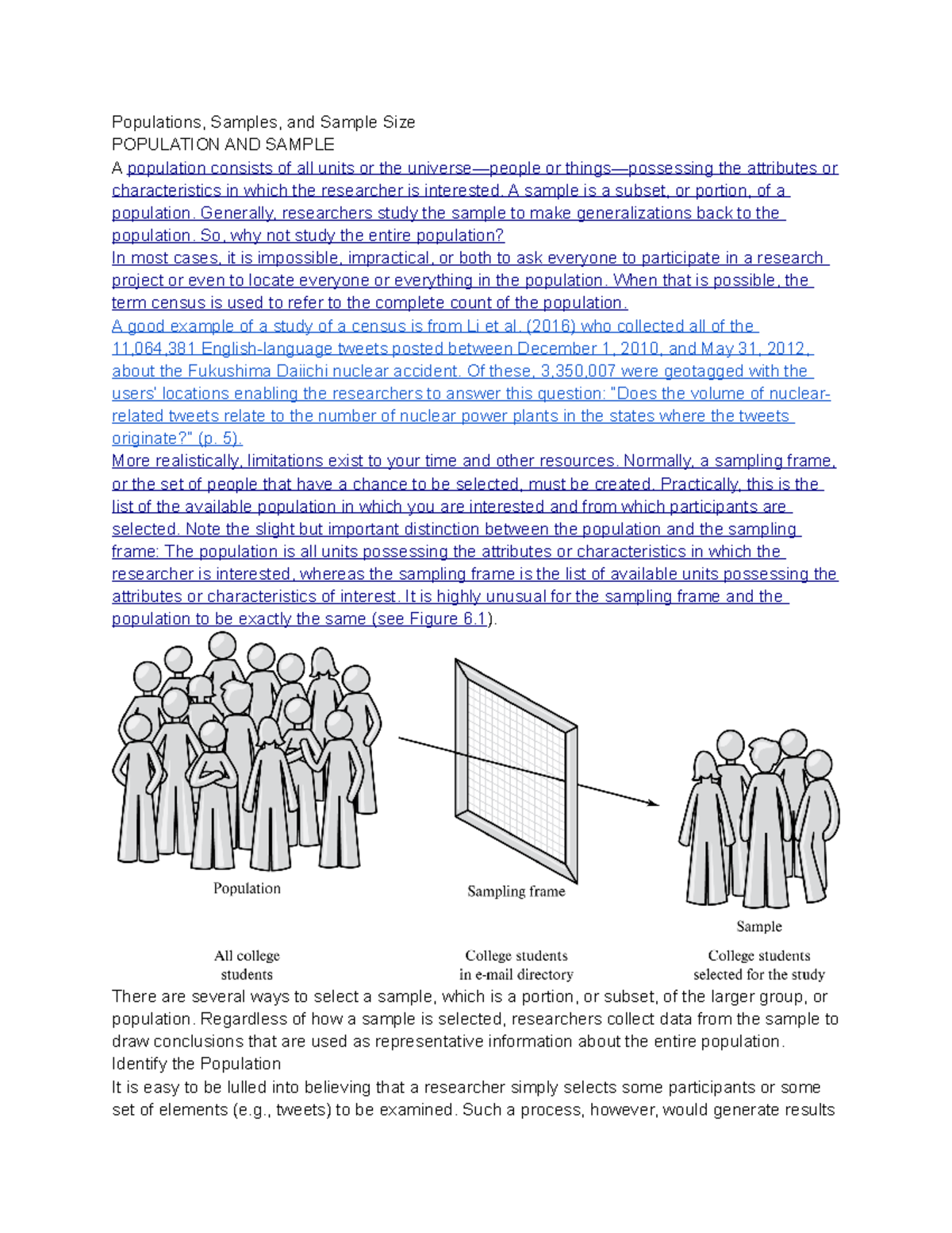 Chapter 6: Understanding Populations, Samples, and Sample Size - Studocu