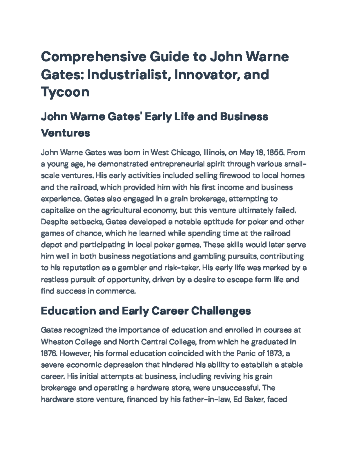 Comprehensive Overview of John Warne Gates: Innovator & Tycoon - Studocu