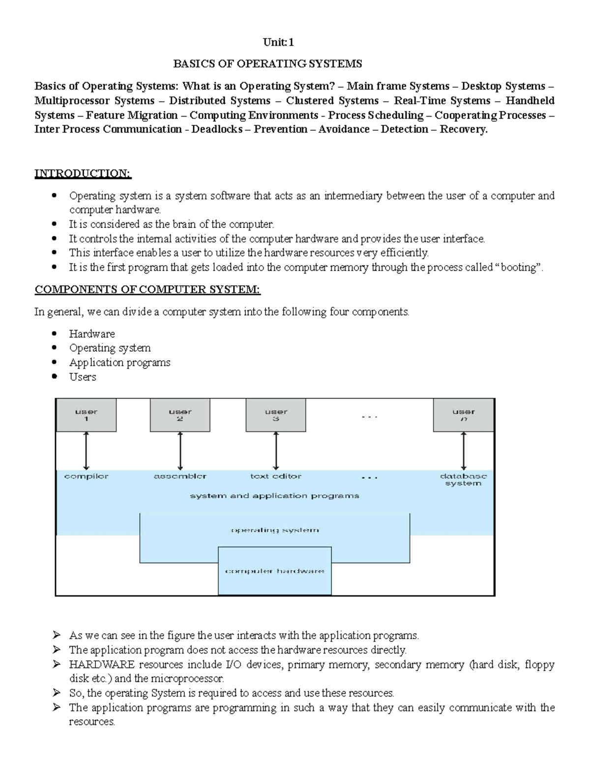Unit 1: Fundamentals of Operating Systems (CS101) - Studocu