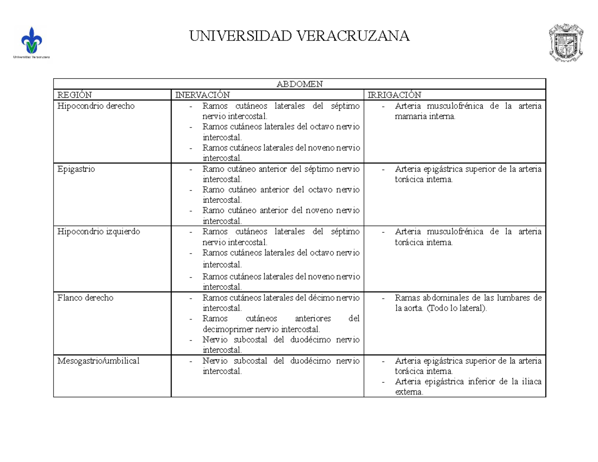 Inervación e Irrigación de la Región Abdominal y MI 2023 - Studocu