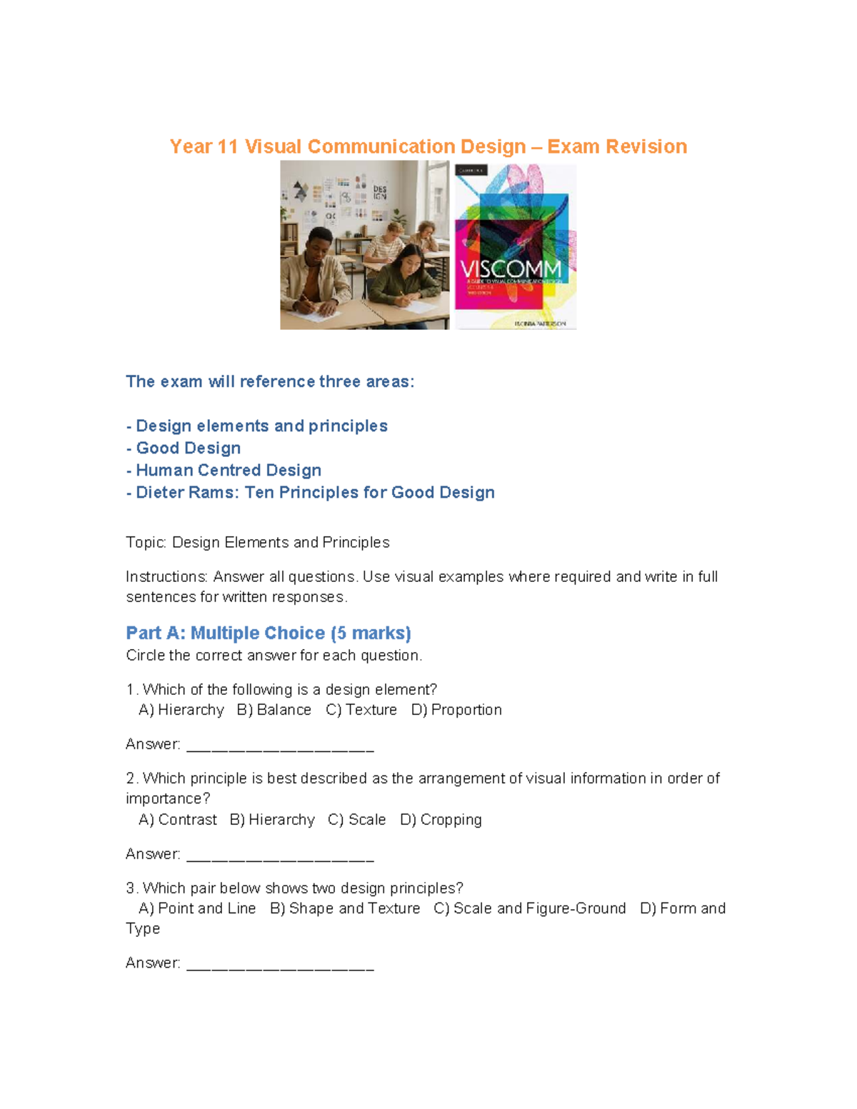 Year 11 VCD Exam Revision: Design Elements, Principles & Human-Centred ...