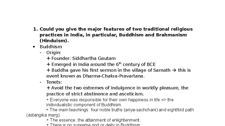 Buddhism and Brahmanism: Key Features and Practices (ENG 101) - Studocu