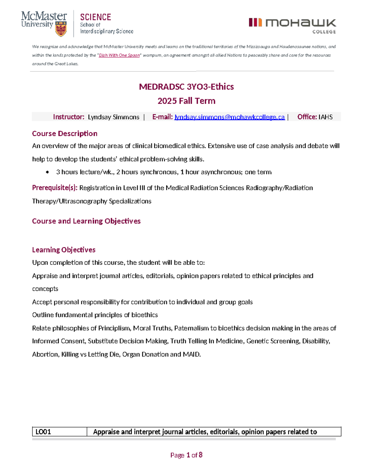 MEDRADSC 3YO3 Course Outline: Clinical Biomedical Ethics Overview - Studocu