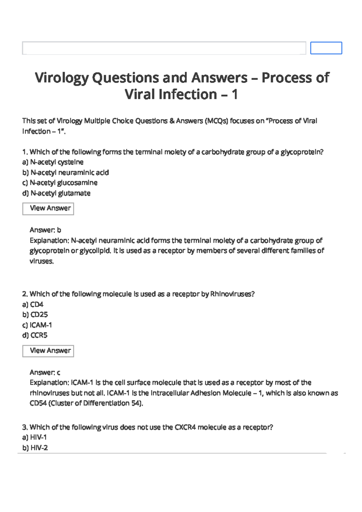 Viral Infection Process MCQs - Virology Q&A (Course Code: VIRO101) - Studocu