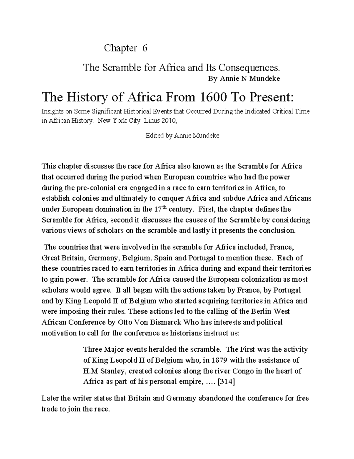 Chapter 6: The Scramble for Africa - Causes & Consequences (HIST101 ...